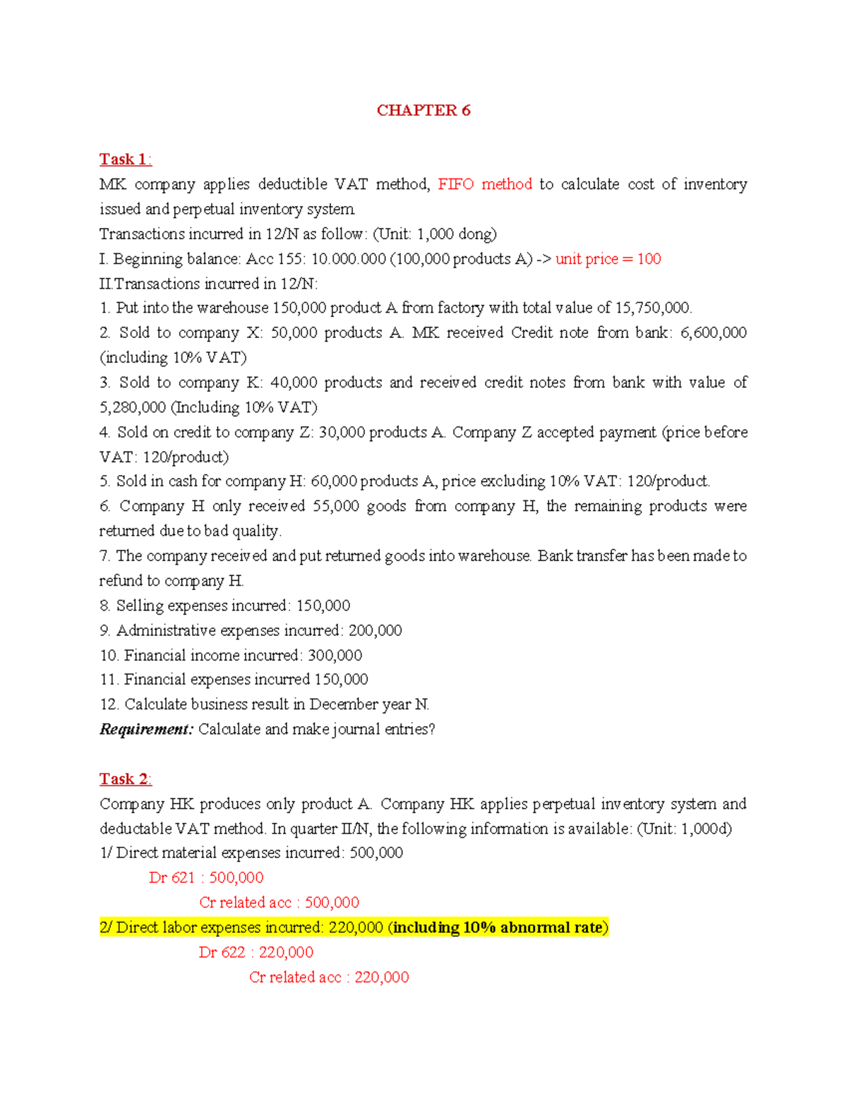 Chapter 6 - Inventory Valuation & Business Results for MK Company - Studocu