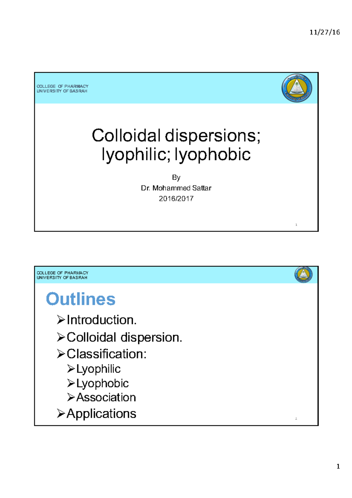 PHAR 101: Colloidal Dispersion - Concepts and Applications - Studocu