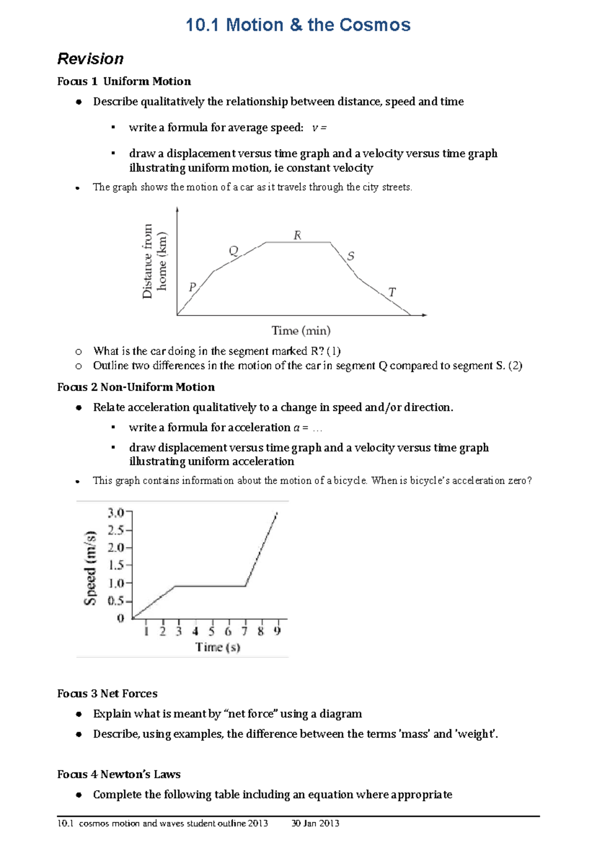 10.1 Cosmos & Motion Revision Notes: Uniform Motion & Waves - Studocu