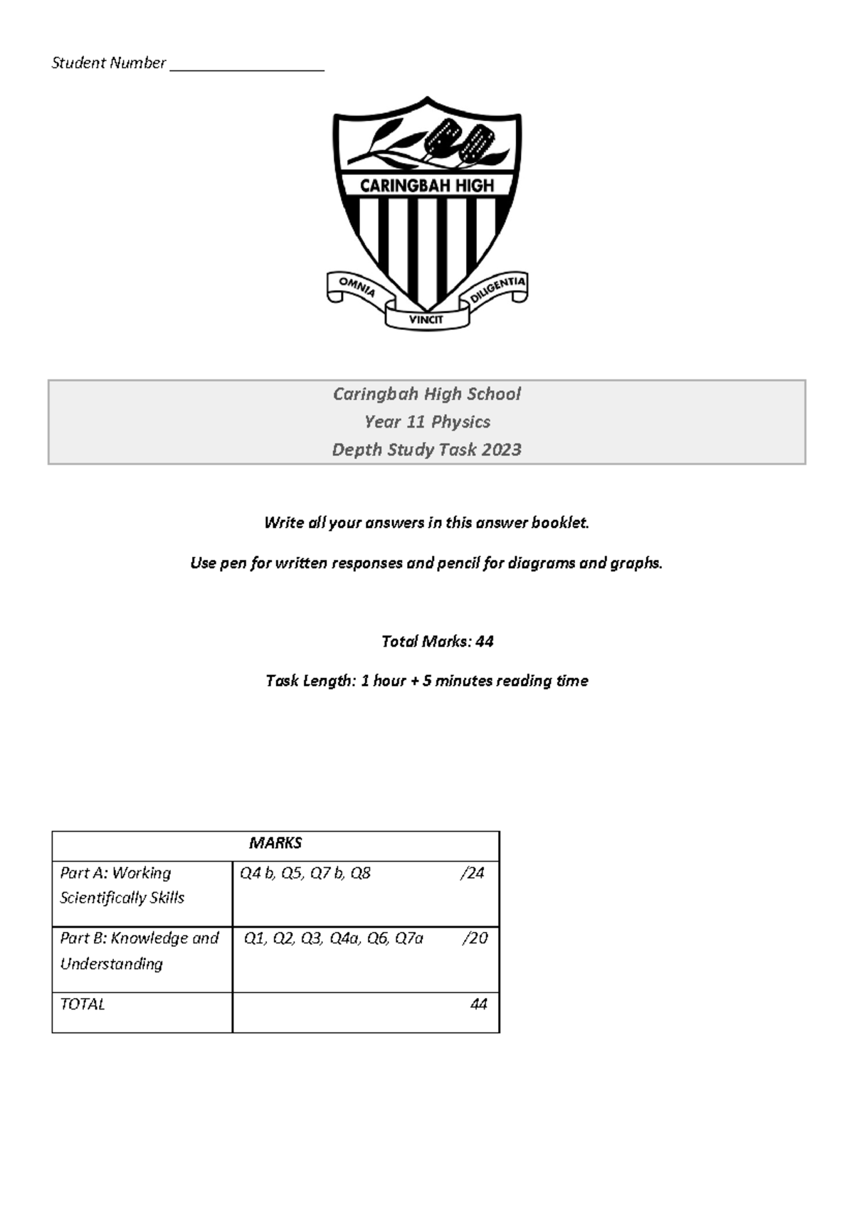 Yr 11 Physics Depth Study Task 2023 - Assessment Guide - Studocu