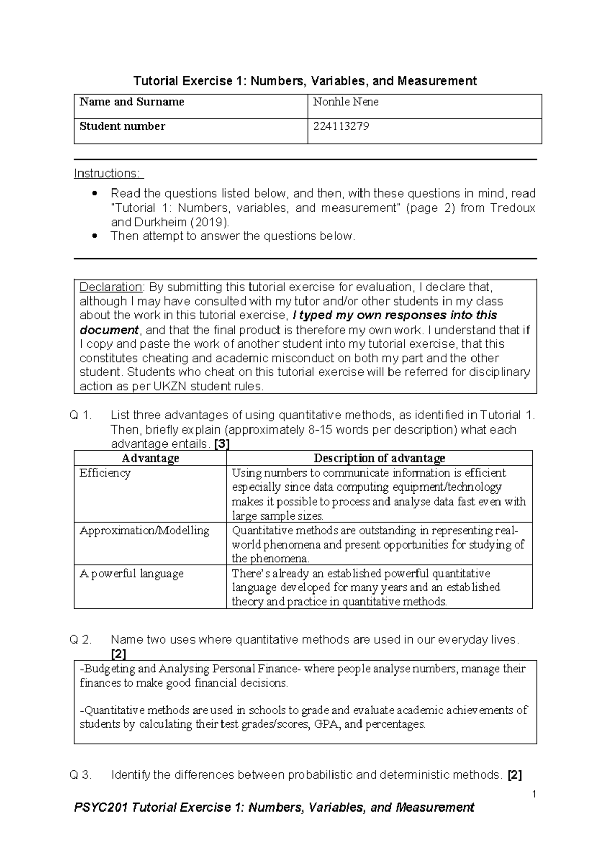 Tutorial Exercise 1 Numbers Variables Measurement - Tutorial Exercise 1: Numbers, Variables, and ...