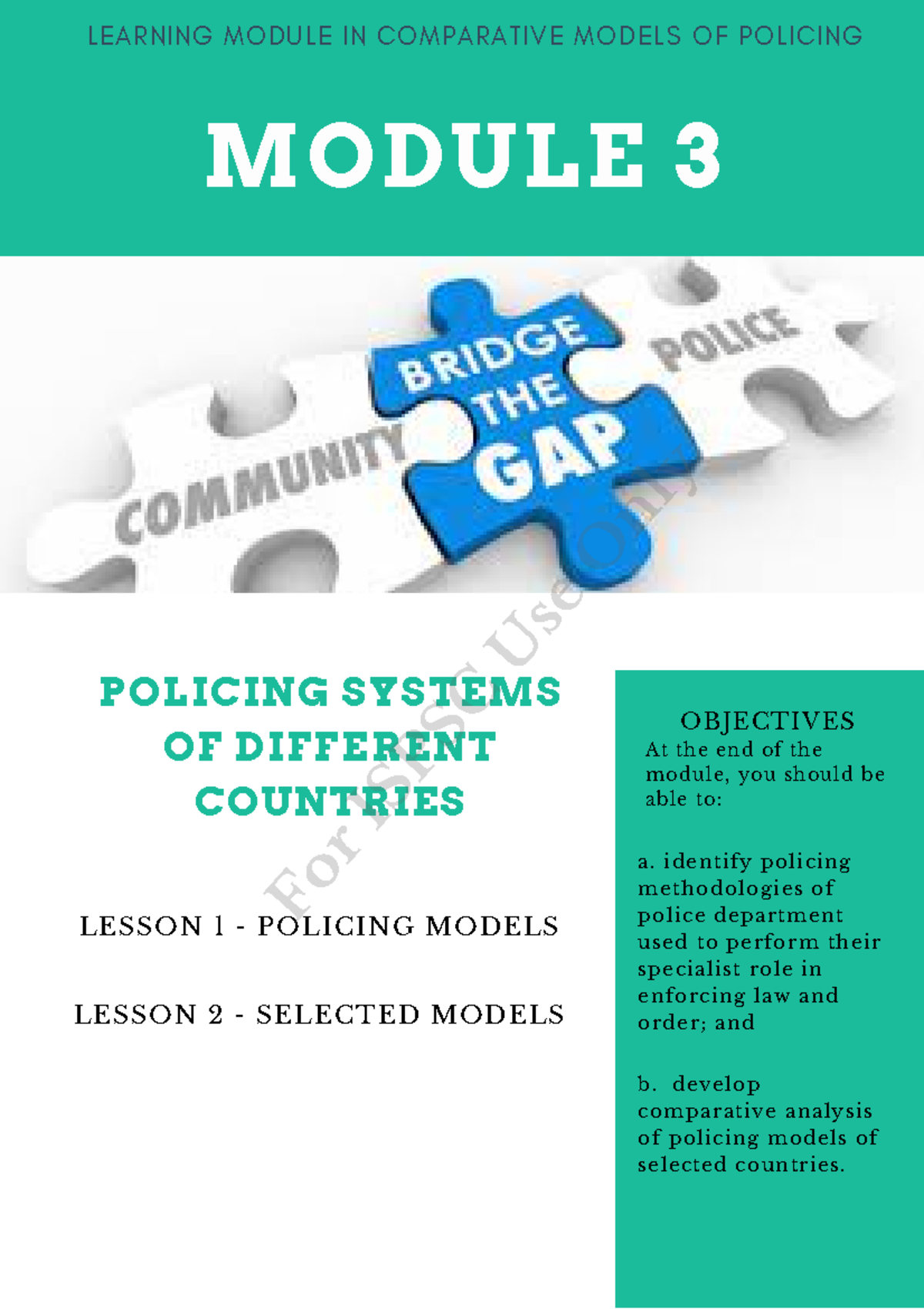 Module 3 - Lea 2 - MODULE 3 POLICING SYSTEMS OF DIFFERENT COUNTRIES ...