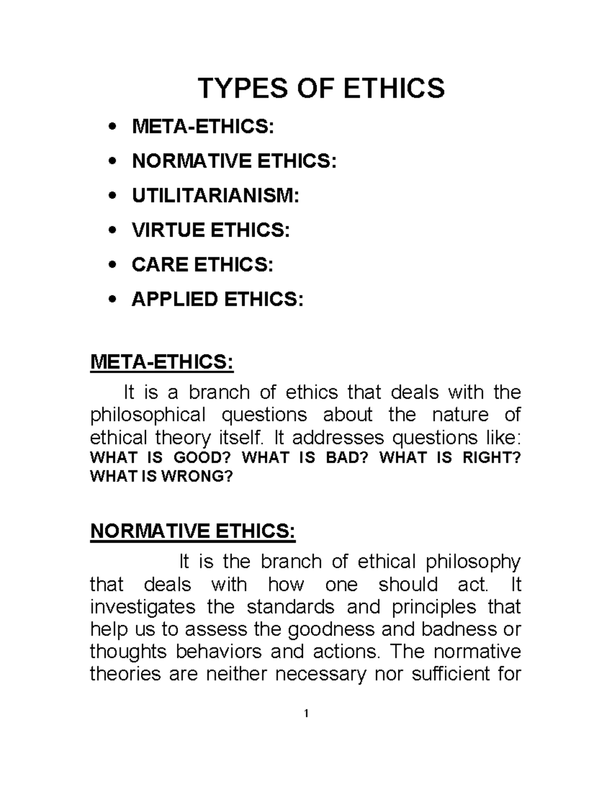 Ethics Overview: Normative, Utilitarianism, Virtue, and Care Ethics ...