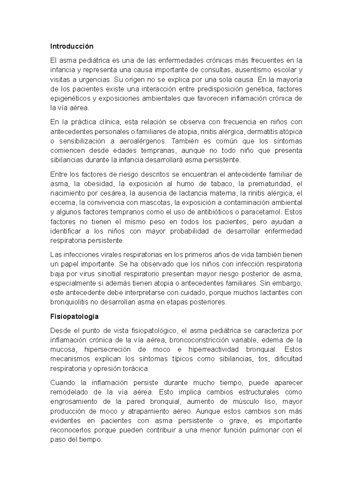 Monografía: Manejo Actualizado del Asma Pediátrica (Médicina 101) - Studocu