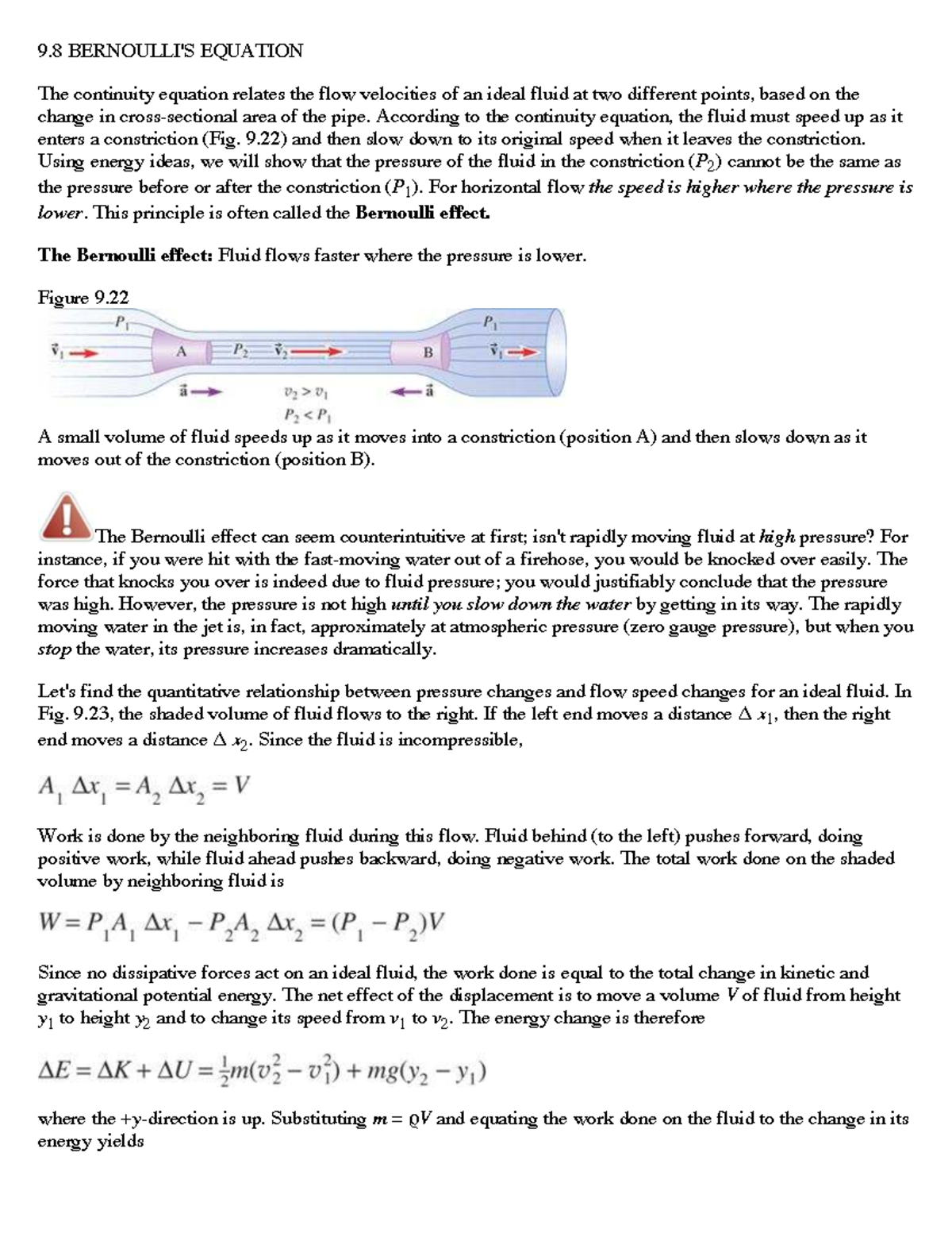 9.8 Continuity Equation and Bernoulli's Principle in Fluid Dynamics ...