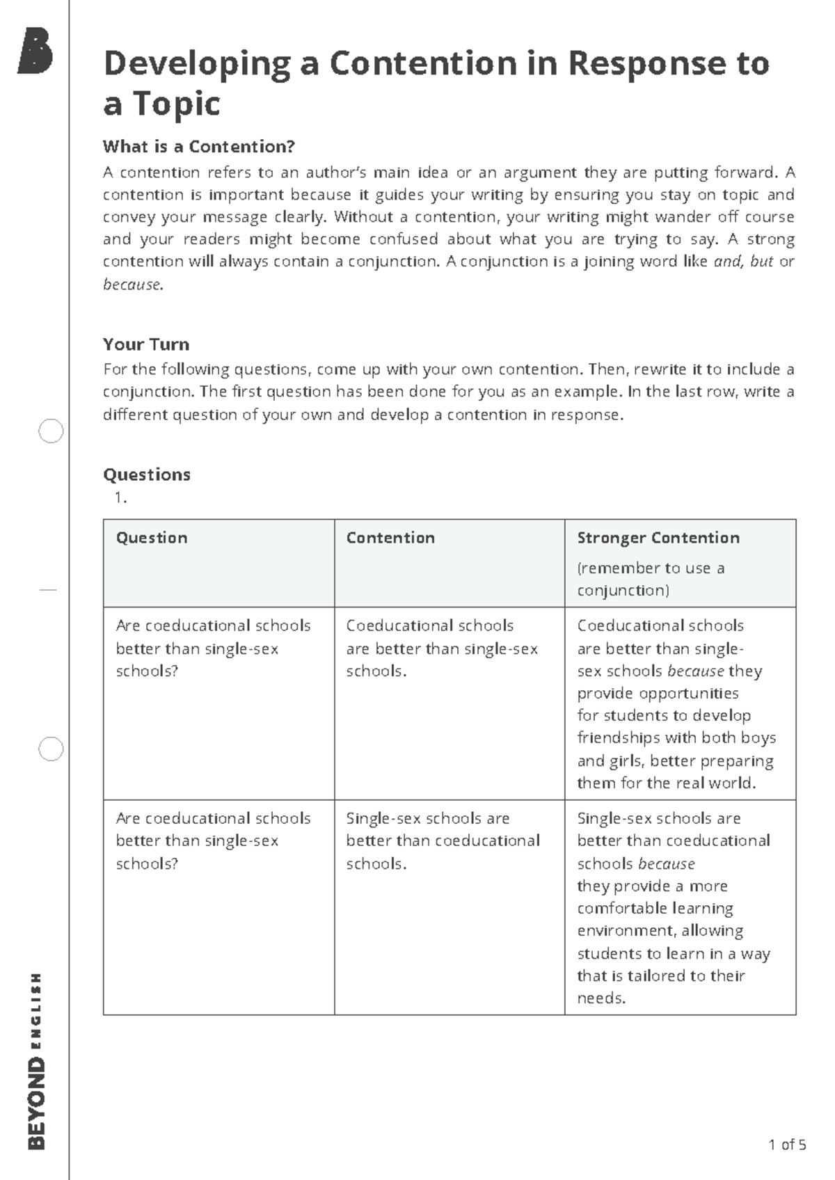 ENG101: Developing a Contention for Argumentative Writing - Studocu