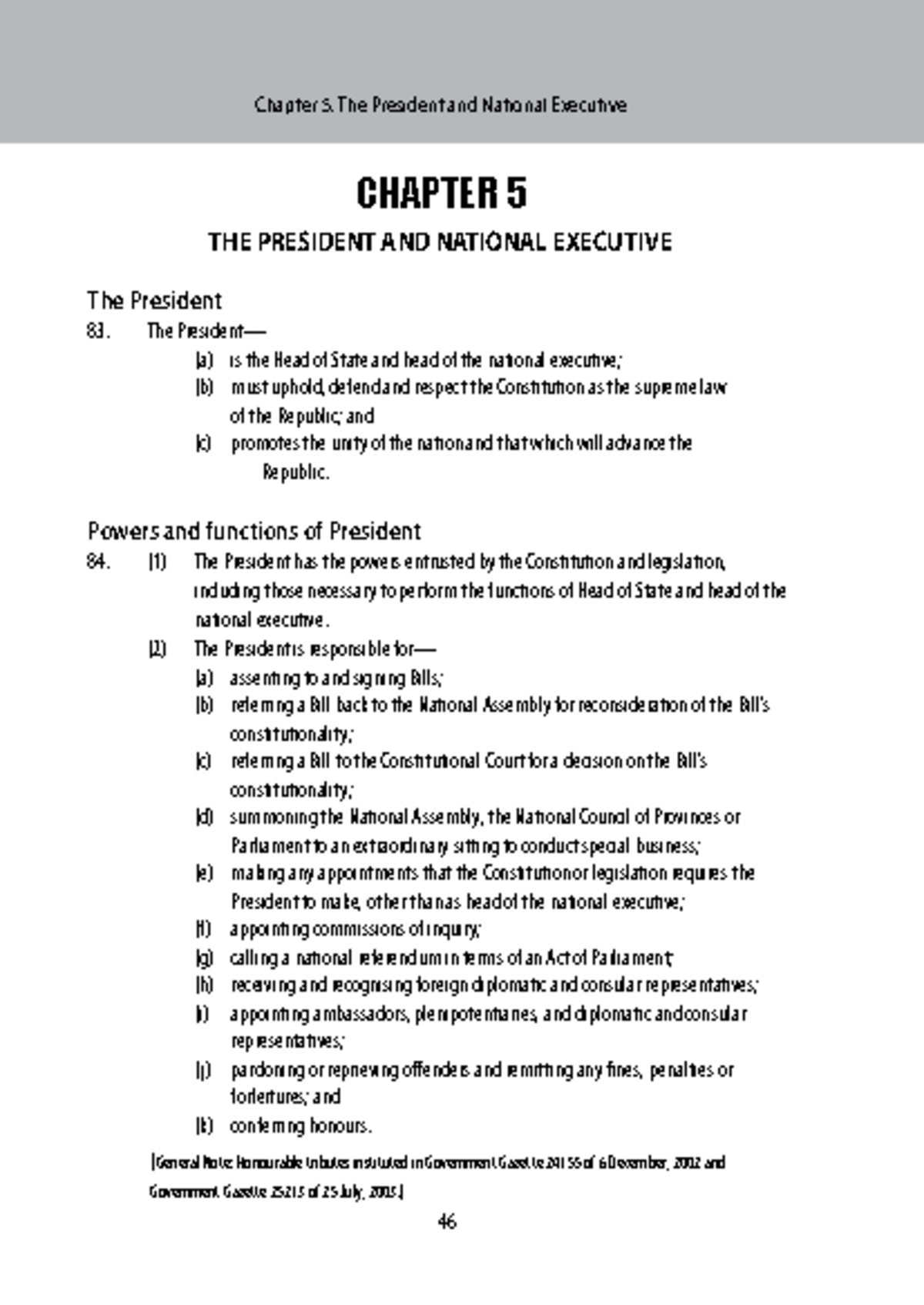 Chapter 5: The President and National Executive (Constitution ...