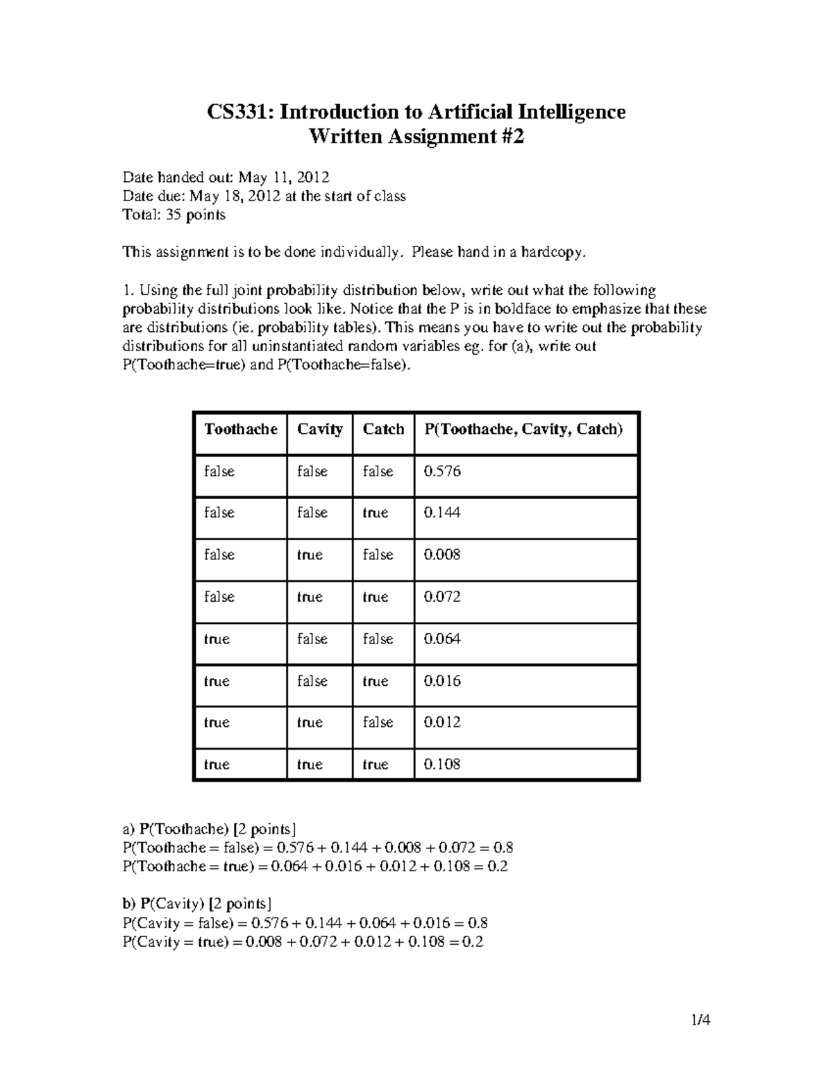Solution 2 - homework assignment - CS331: Introduction to Artificial ...
