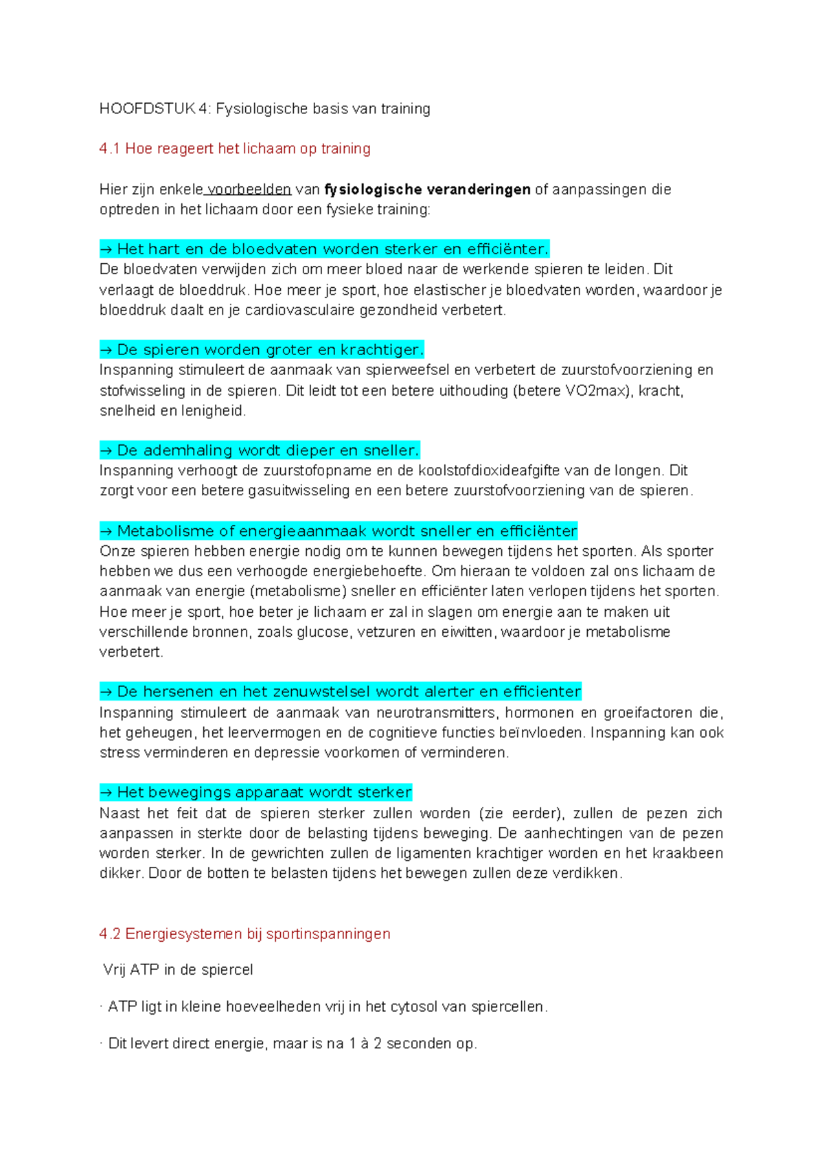 Samenvatting Trainingsleer H4-H7: Fysiologie, Uithoudingsvermogen en ...