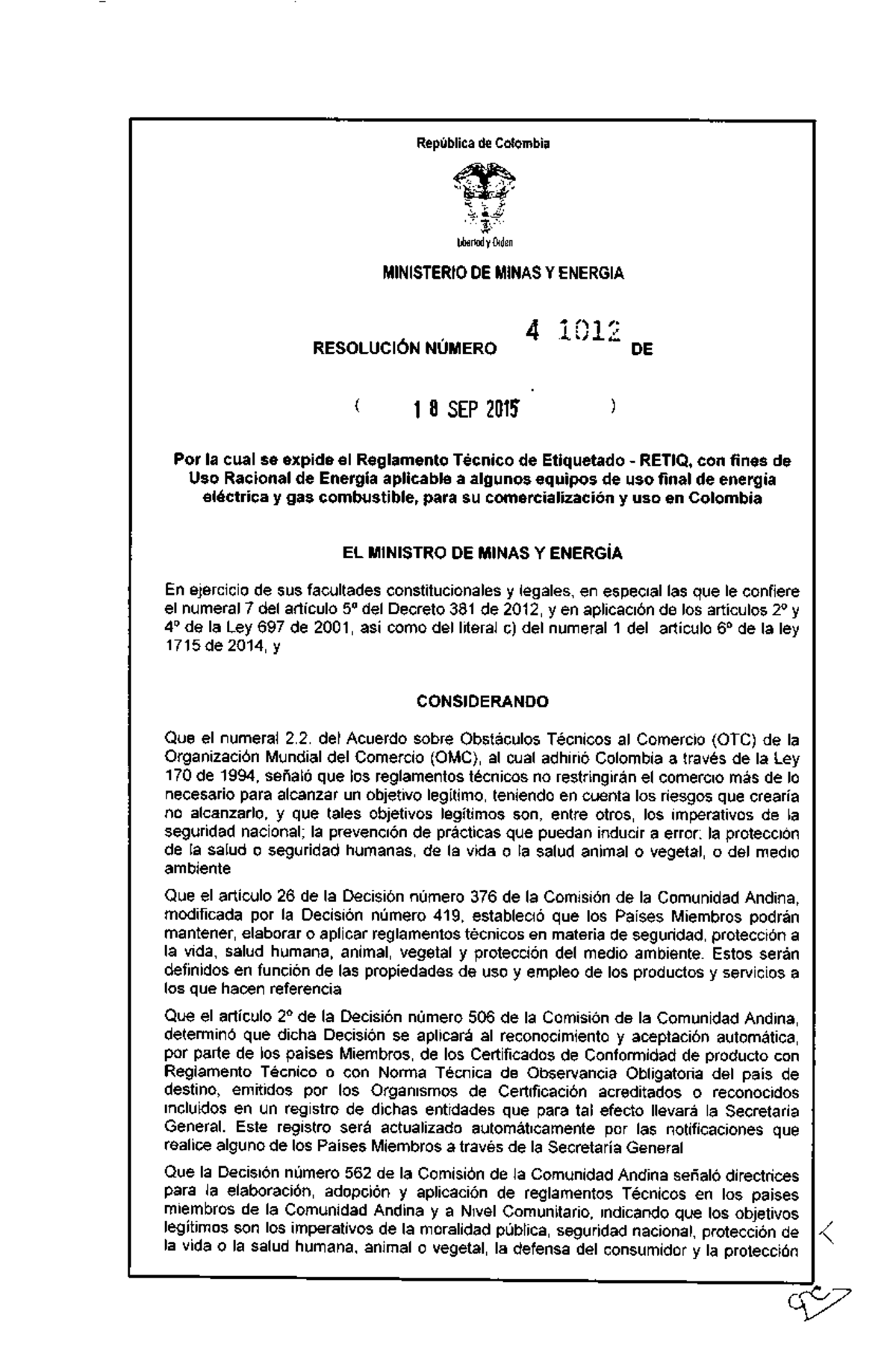 Resolución 41012 de 2015: Reglamento Técnico de Etiquetado - RETIQ ...