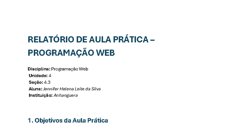 Relatório de Aula Prática - Programação Web (Unidade 4) - Studocu