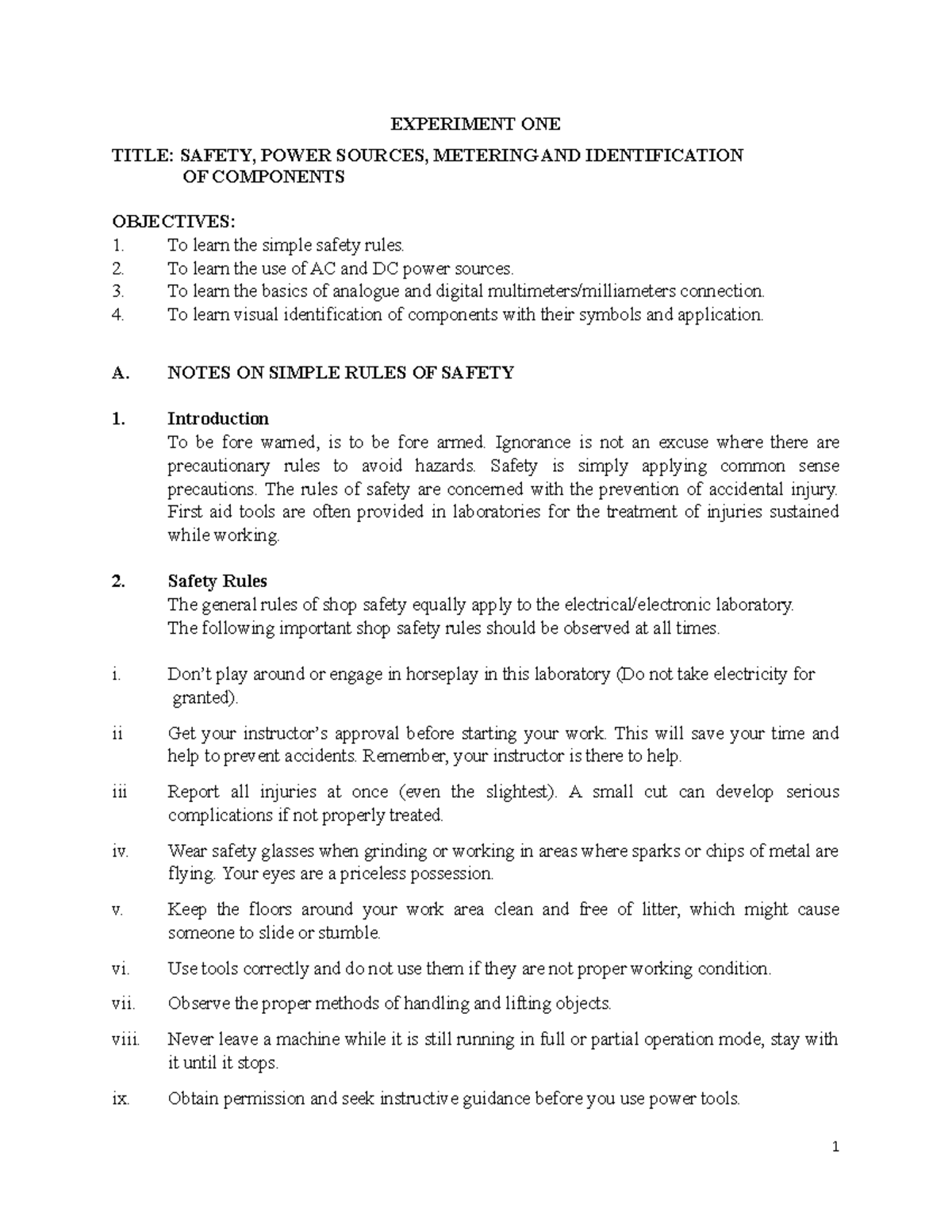 General Engineering Laboratory Practical Note - EXPERIMENT ONE TITLE ...