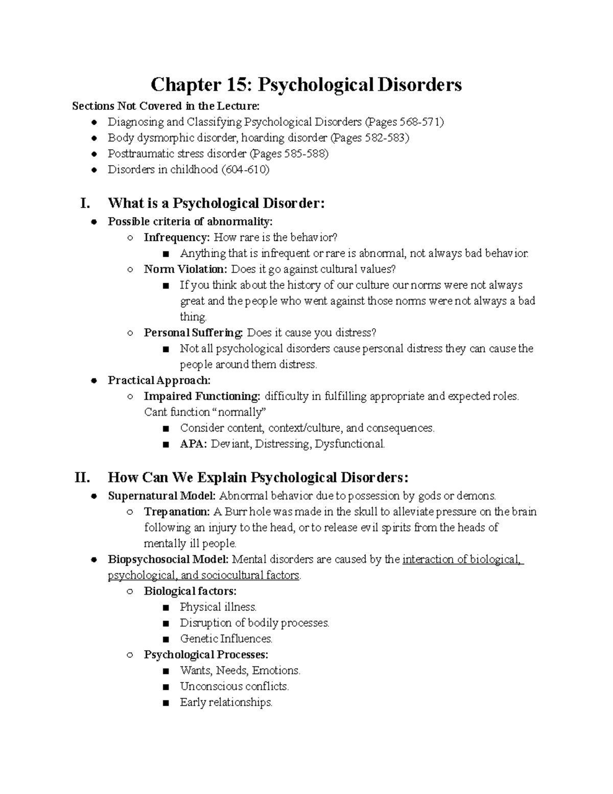Chapter 15: Overview of Psychological Disorders and Their ...