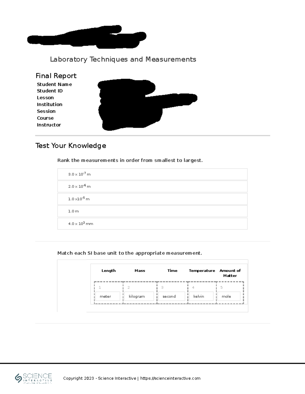 Lab # 2 - Laboratory Techniques and Measurements, Lab # 2 - Student ...