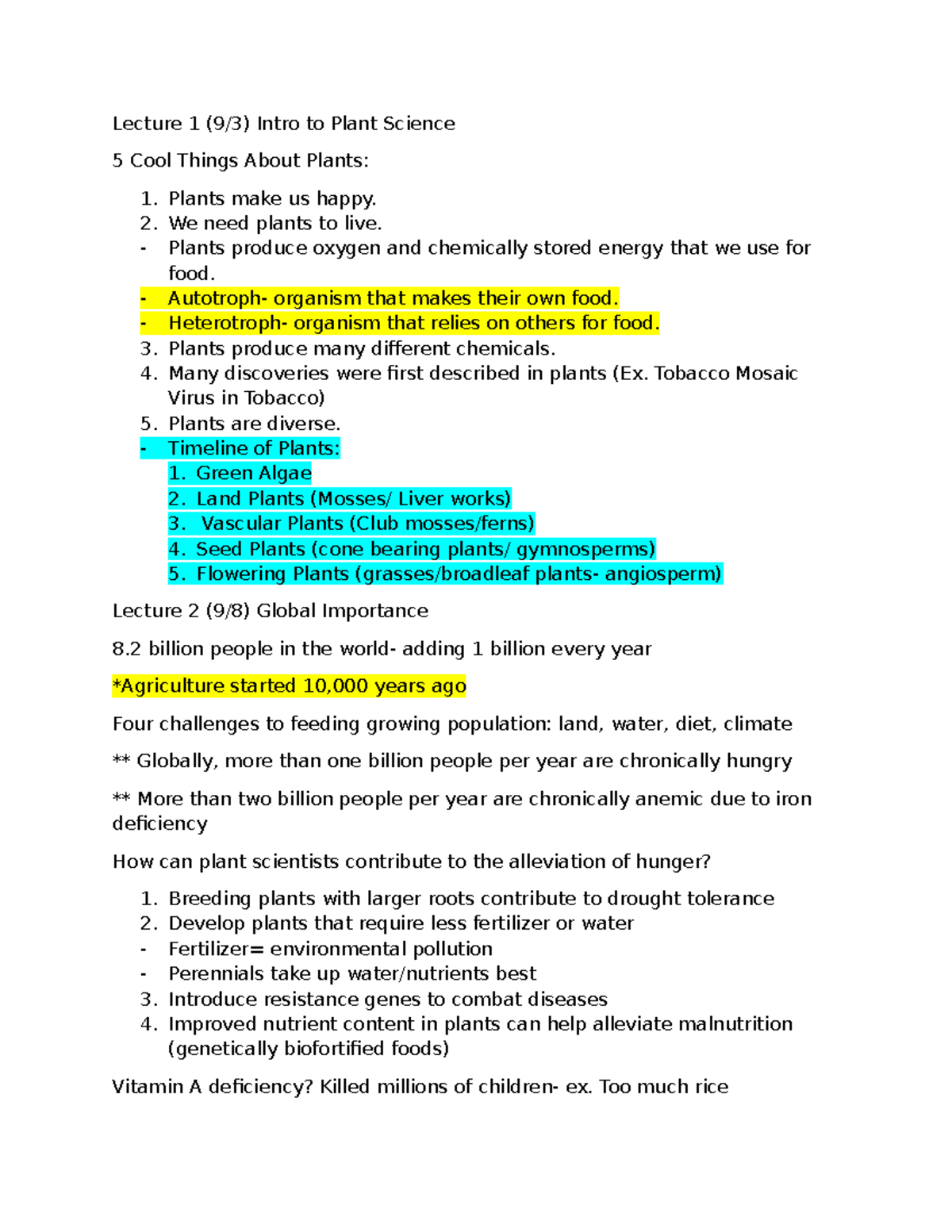Lecture Notes on Plant Science (BIO101): Intro, Global Importance ...