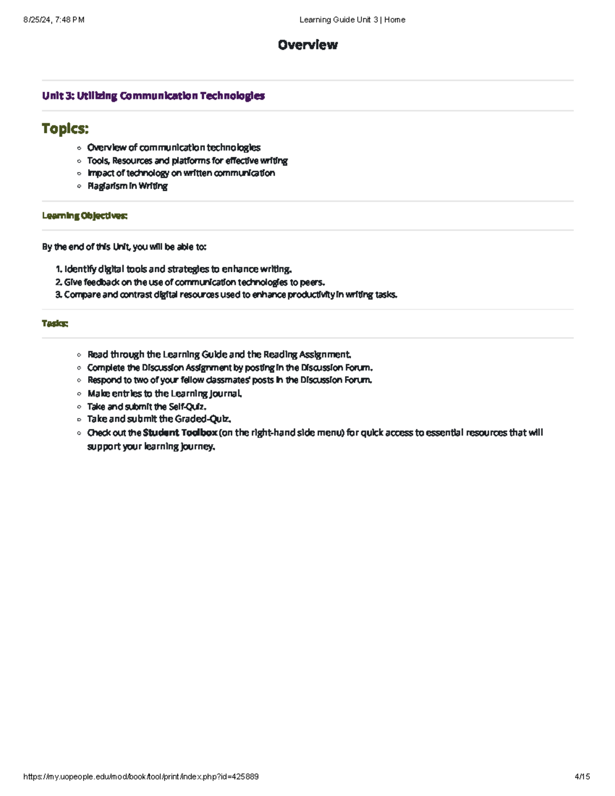 Unit 3 Learning Guide: Effective Communication Technologies & Writing ...