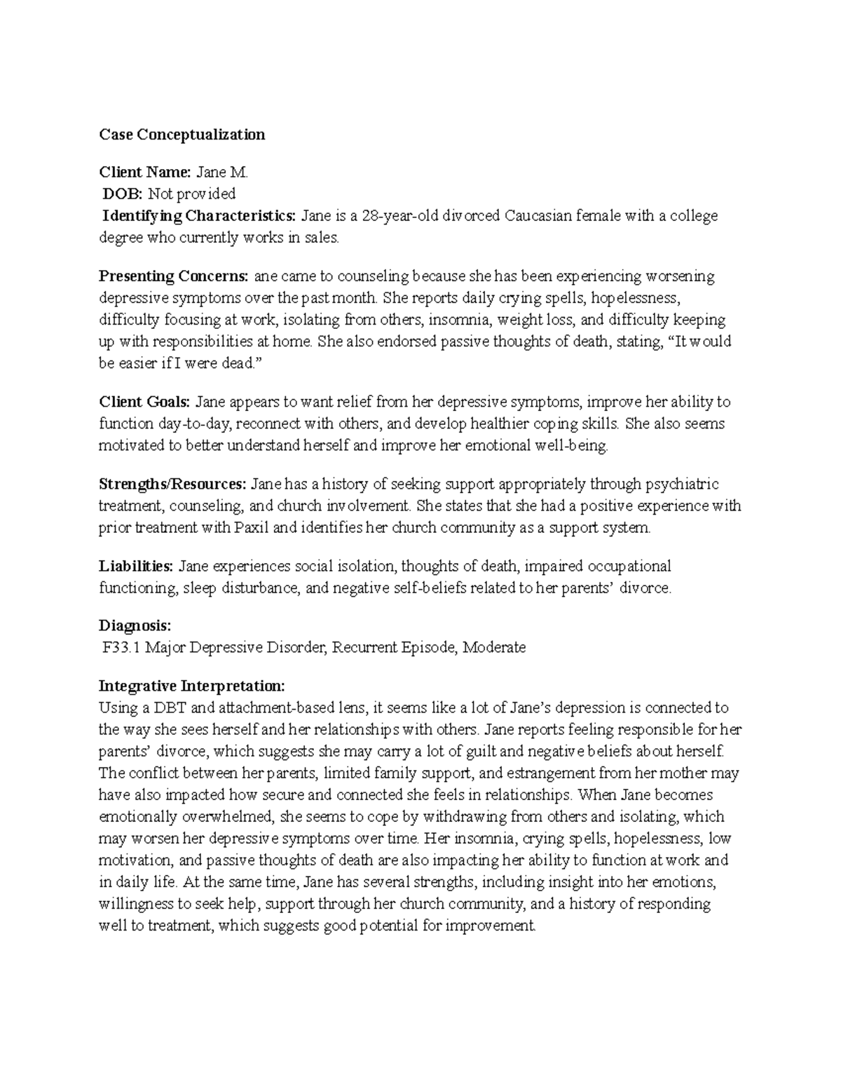 Assignment 1.2 - Case Study on Major Depressive Disorder - Studocu