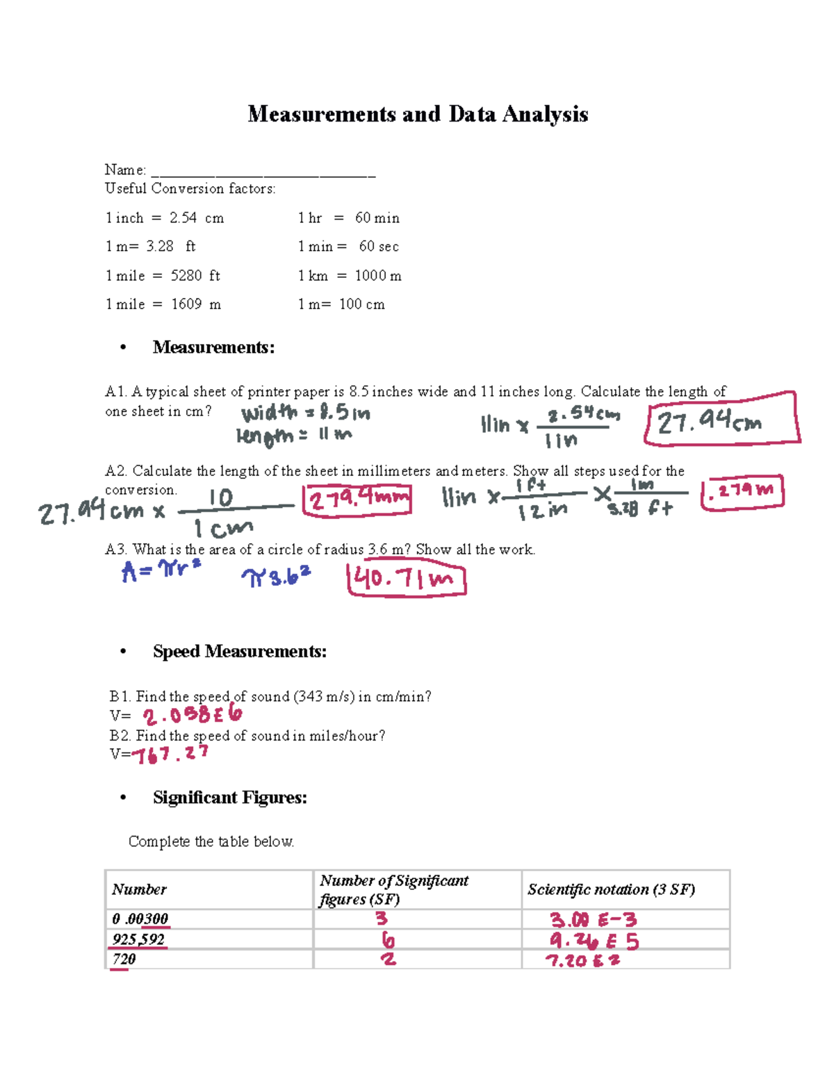 Measurement and Data Analysis: Useful Conversion Factors and ...