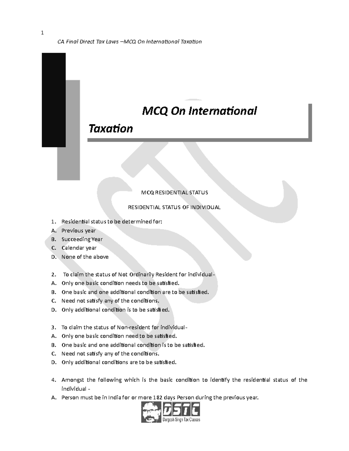 Chapter 26 MCQs on International Taxation - CA Final Direct Tax Laws ...