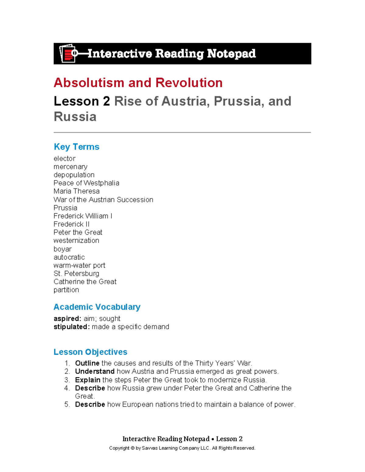 Absolute Rulers in Eastern Europe - Interactive Reading Notepad ...