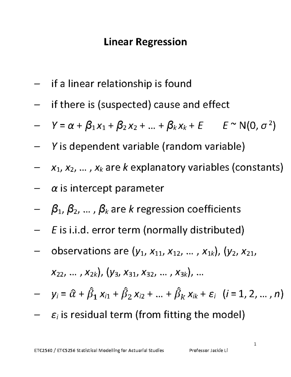 ETC2560 ETC5256 Lecture 3: Understanding Linear Regression Concepts - Studocu