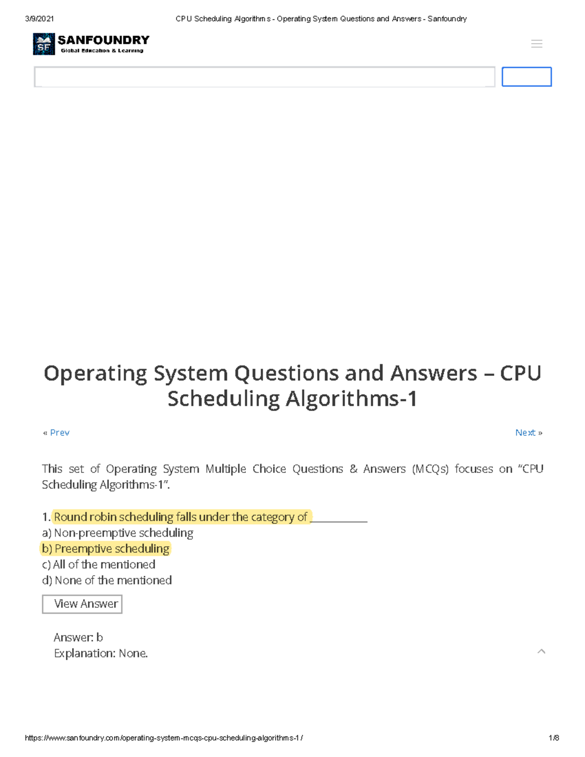 CPU Scheduling Algorithms MCQs - Operating Systems Study Guide - Studocu