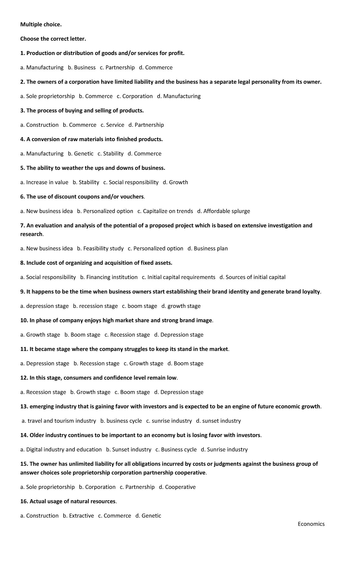 Quiz 1 Answers & Explanations (Economics) - Studocu