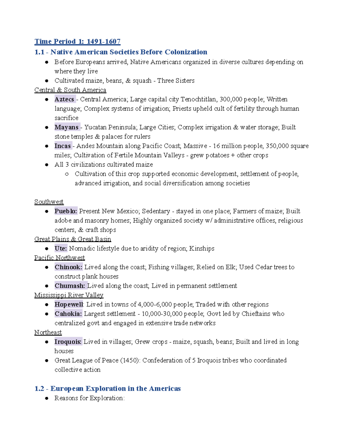 APUSH Time Period 1: Native American Societies & European Contact - Studocu