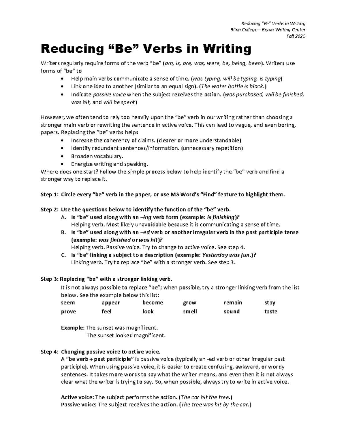 Reducing the BE Verb: Writing Improvement Strategies - 3e24ewr - Studocu