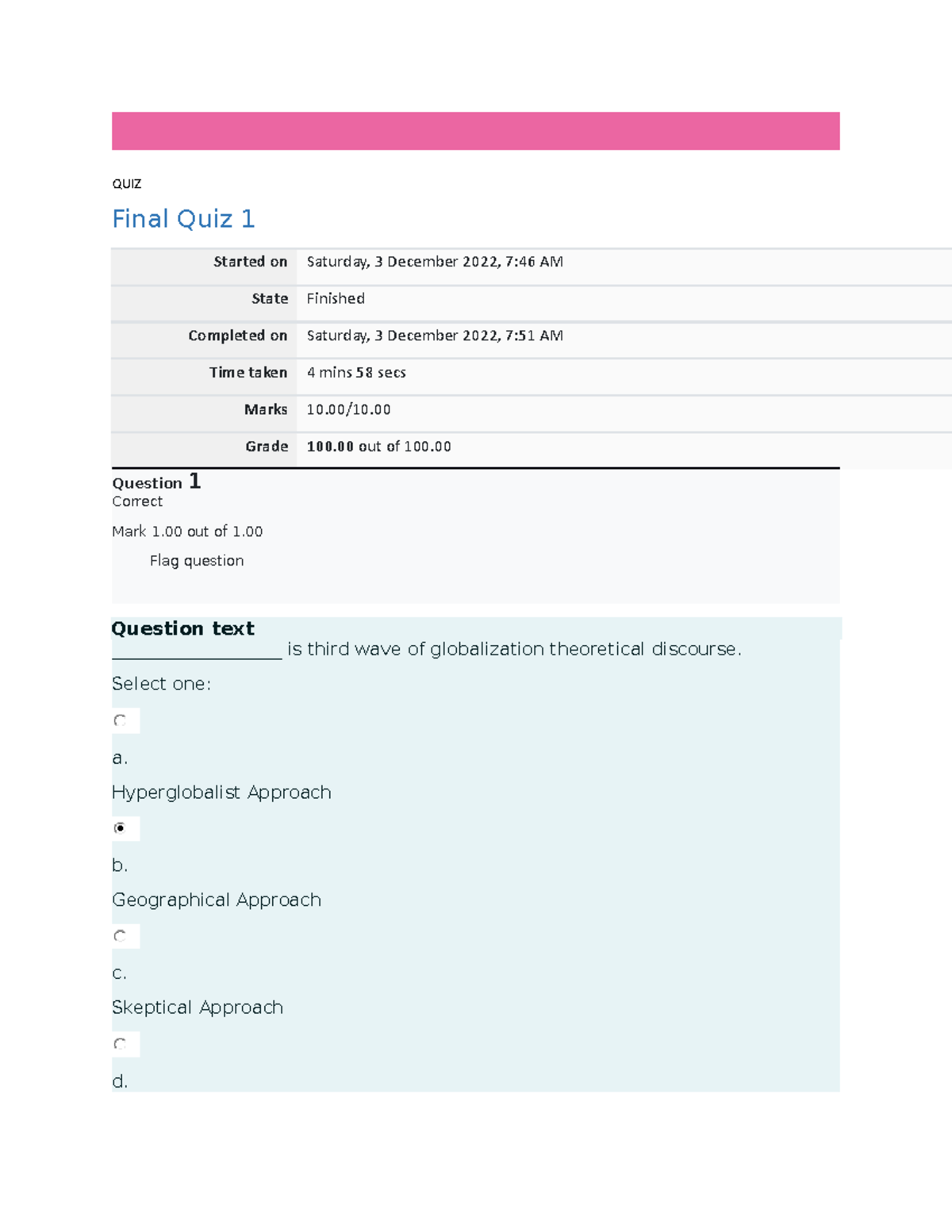 Final quiz 1 - IT ERA - QUIZ Final Quiz 1 Started on Saturday, 3 ...