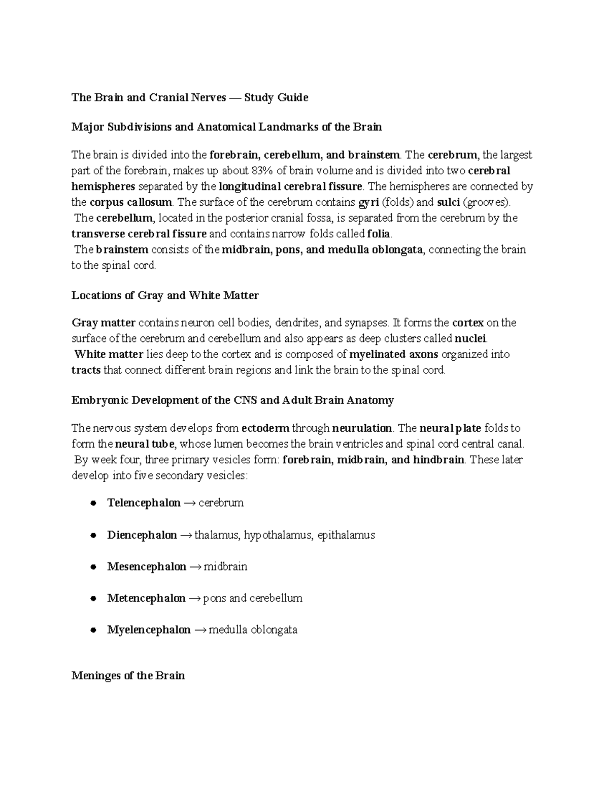 Brain & Cranial Nerves Study Guide: Anatomy & Functions - Studocu