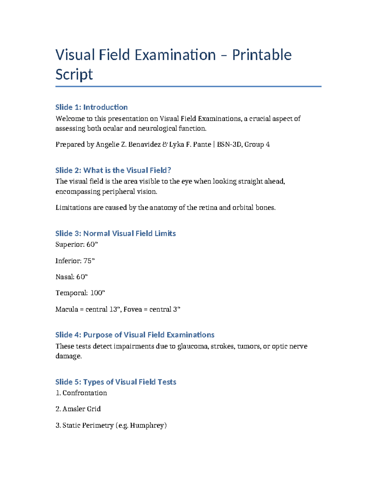 Visual Field Examination Overview: Key Concepts & Tests - Studocu