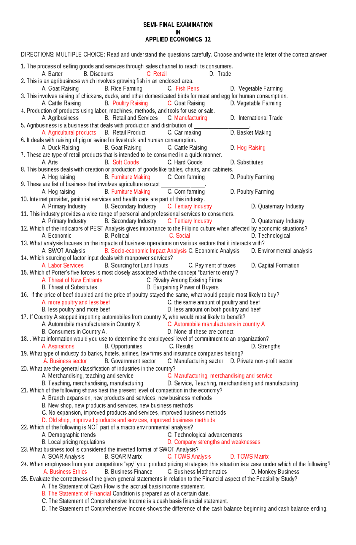 Applied Economics 12 Semi-Final Exam Review and Multiple Choice ...