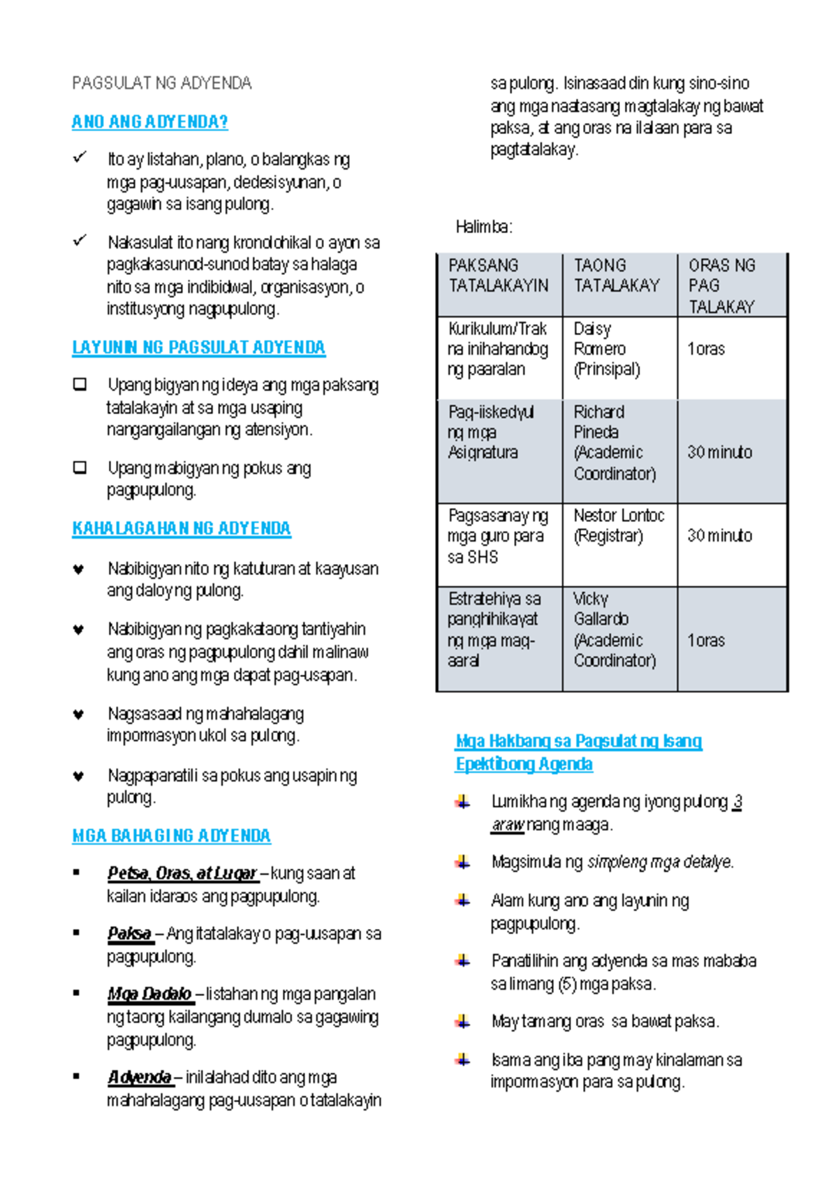 Lesson 1: Pagsulat ng Adyenda - Filipino Grade 12 Guidelines - Studocu