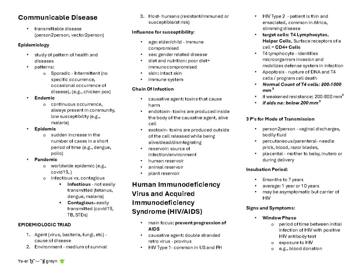 6th Exam Coverage for Communicable Diseases in MCLC 101 - Studocu