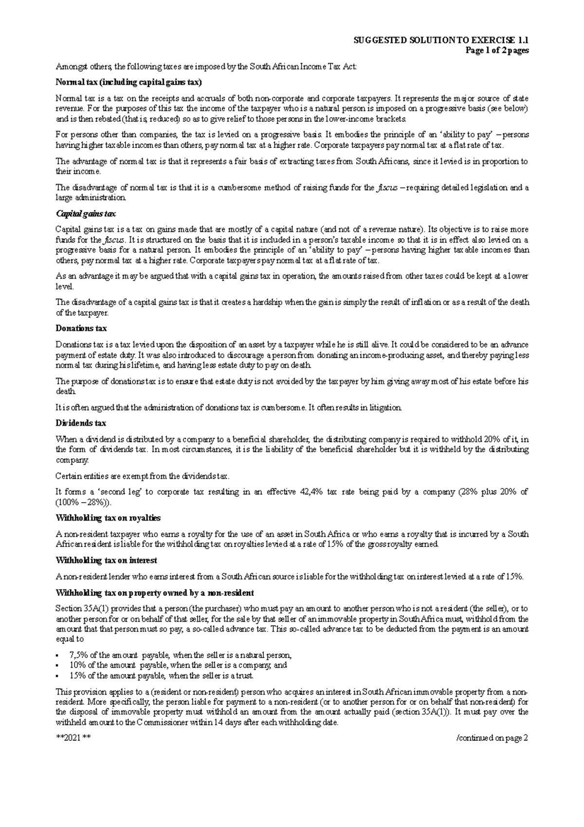 Solutions to Graded Questions on South African Income Tax (Sol01 - 2021 ...