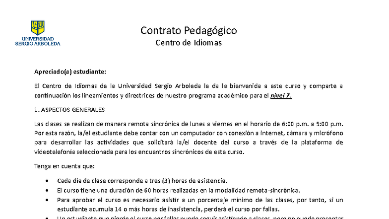 Contrato Pedagógico Nivel 7 - Centro de Idiomas U. Sergio Arboleda ...