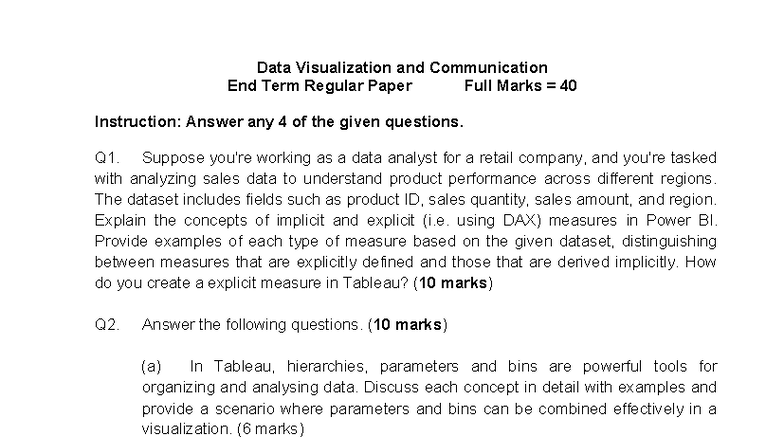 Data Visualization and Communication End Sem Exam Paper - Full Marks 40 ...