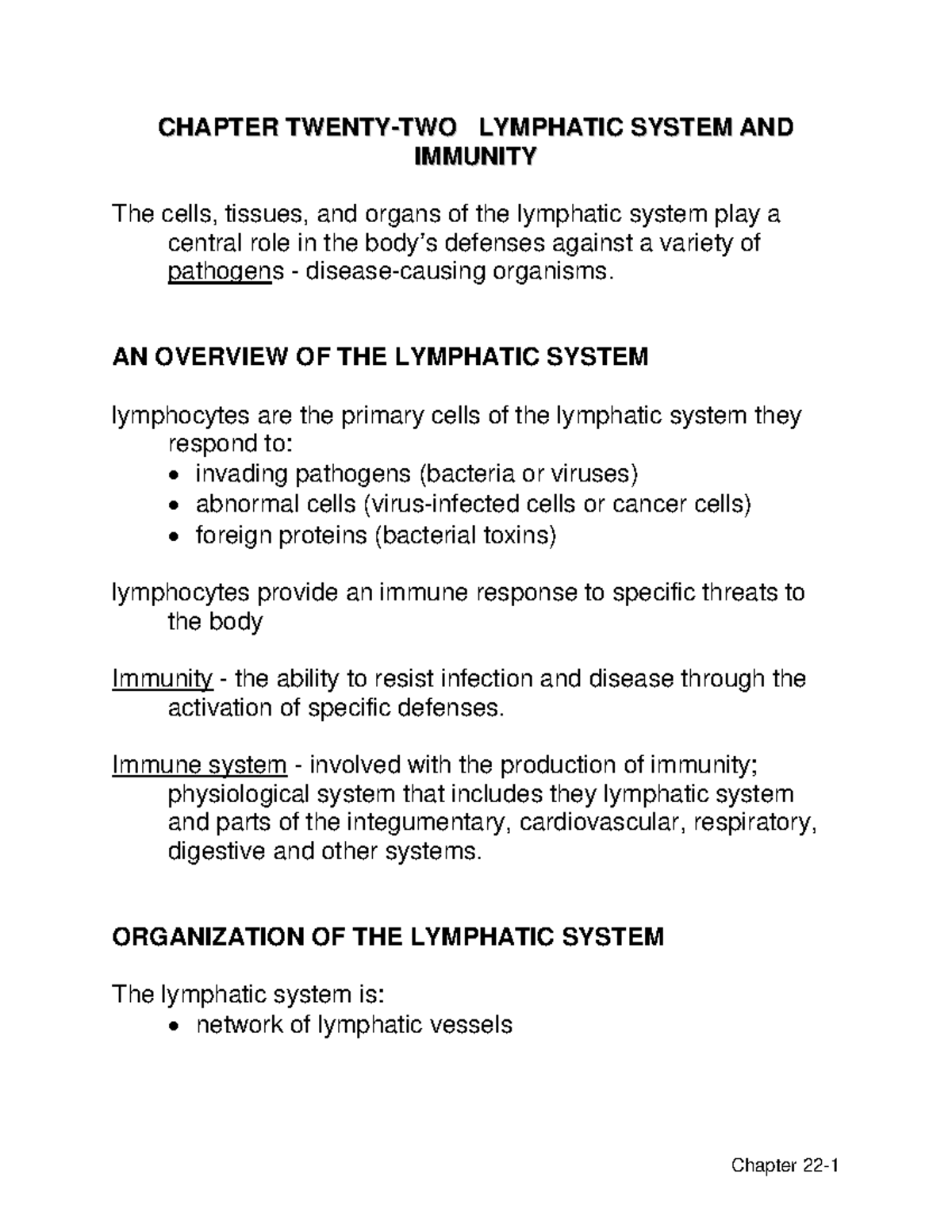 Chapter 22: Overview of the Lymphatic System and Immunity - Studocu