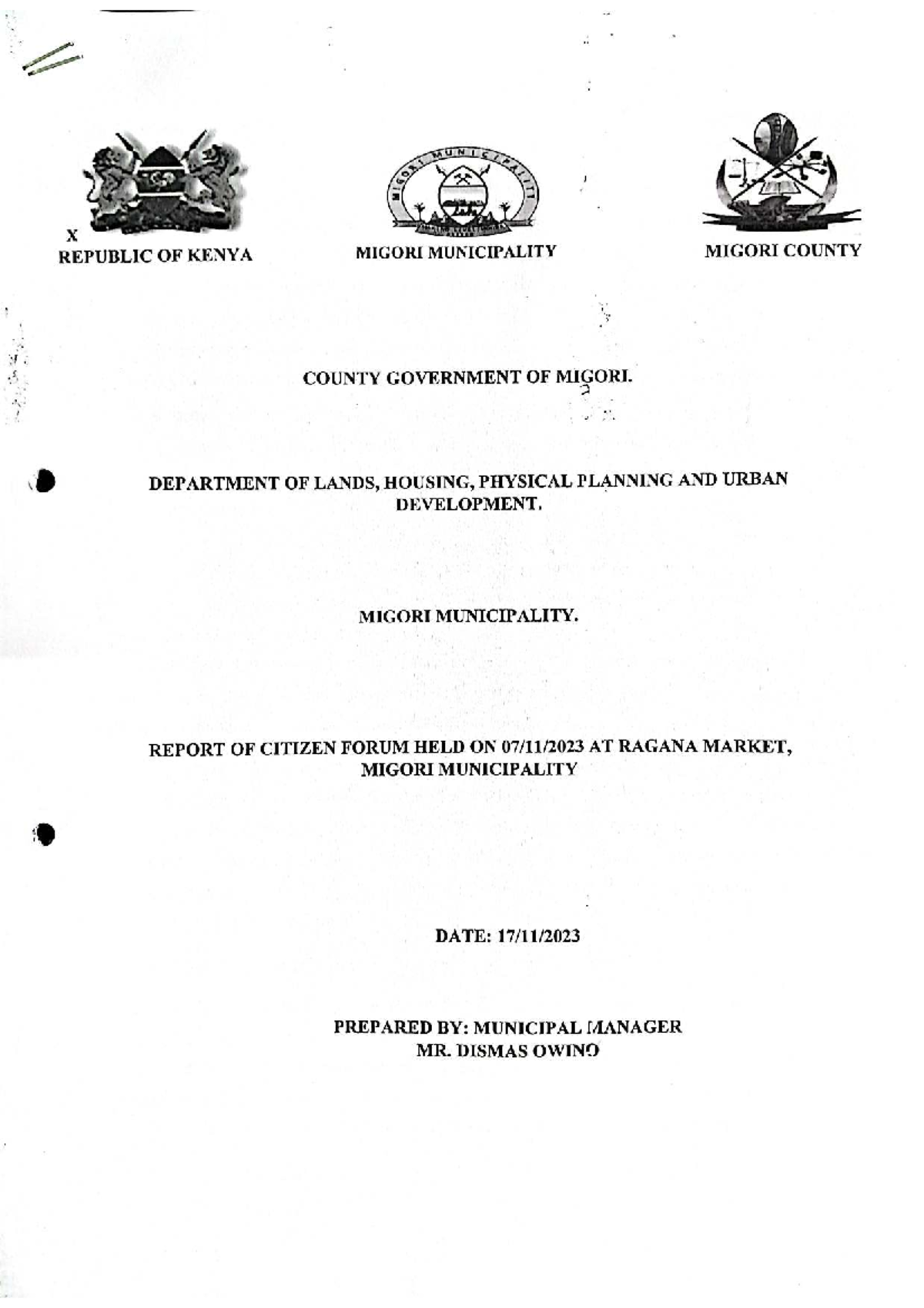 Quarter 2 Citizen Forum Report 2024 - Migori Municipality - Studocu