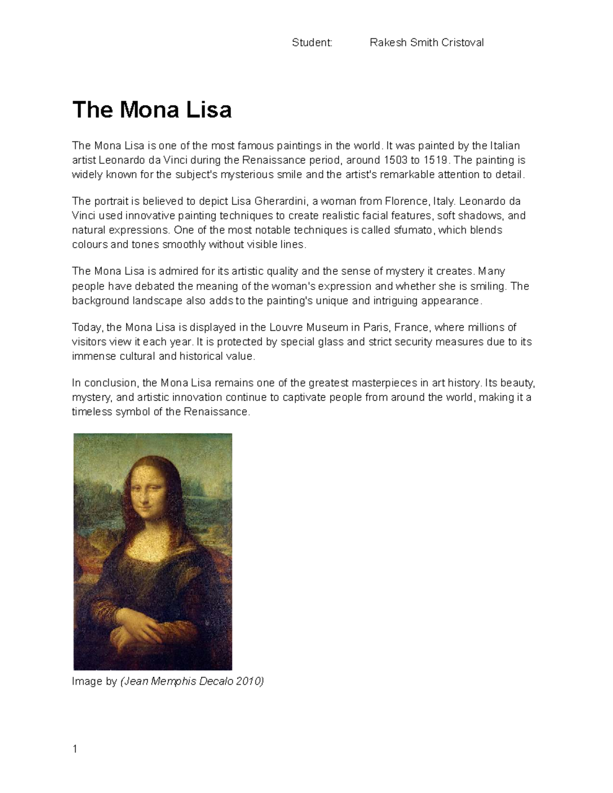 ARTS 101: The Mona Lisa - An Analysis of Its Timeless Beauty - Studocu
