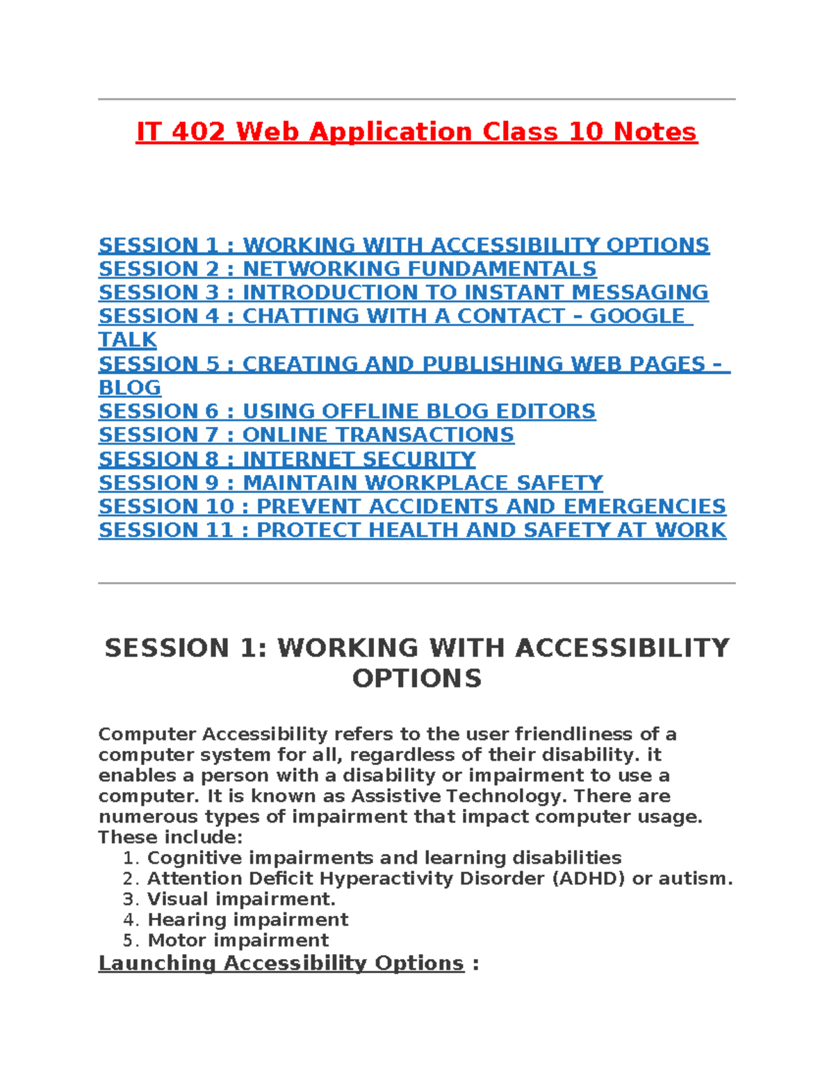 IT 402 Web Application Class 10 Notes: Accessibility, Networking ...