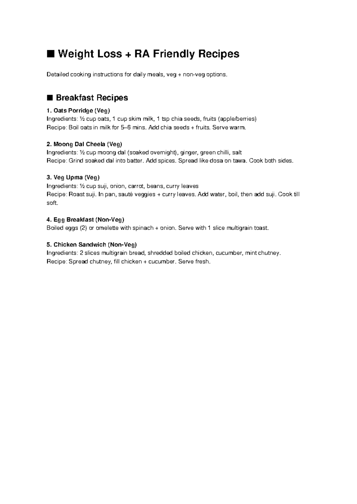 Weight Loss RA Recipes: Healthy Meal Prep Guide - Studocu