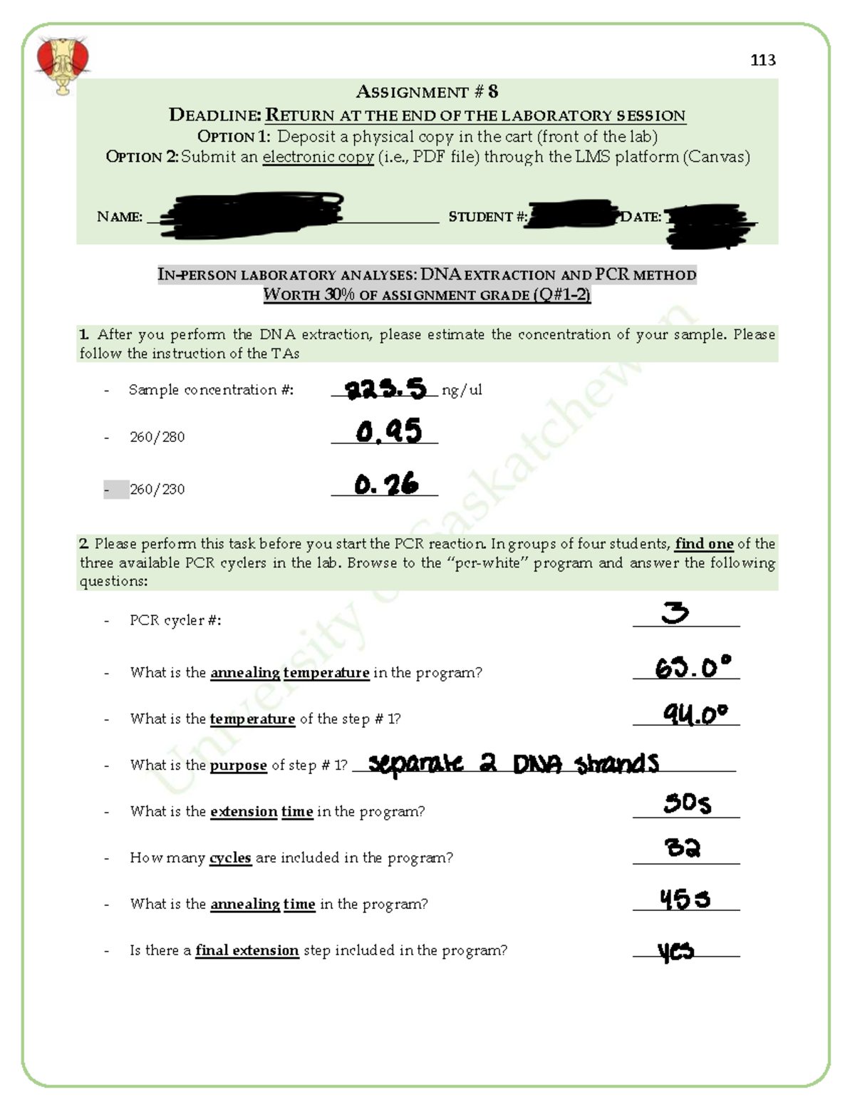 BIOL 226 Lab 8: DNA Extraction & PCR Method Assignment 8 - Studocu