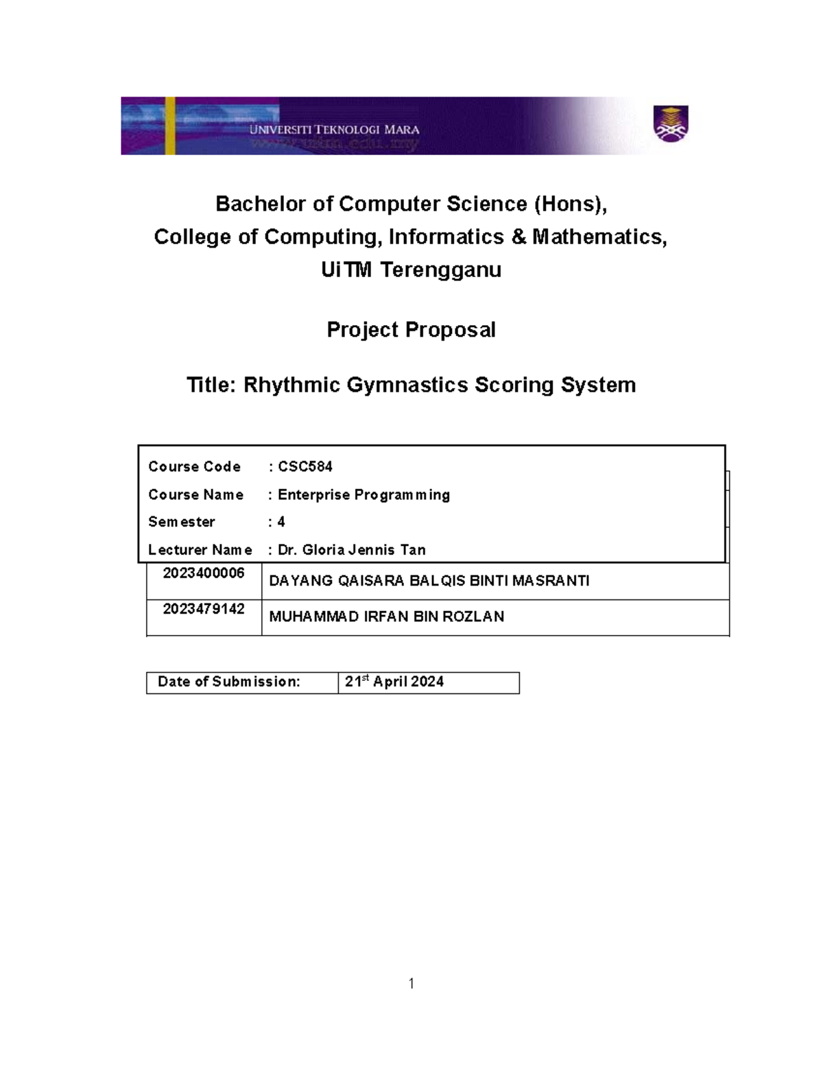 CSC584 Proposal: Rhythmic Gymnastics Scoring System Project - Studocu