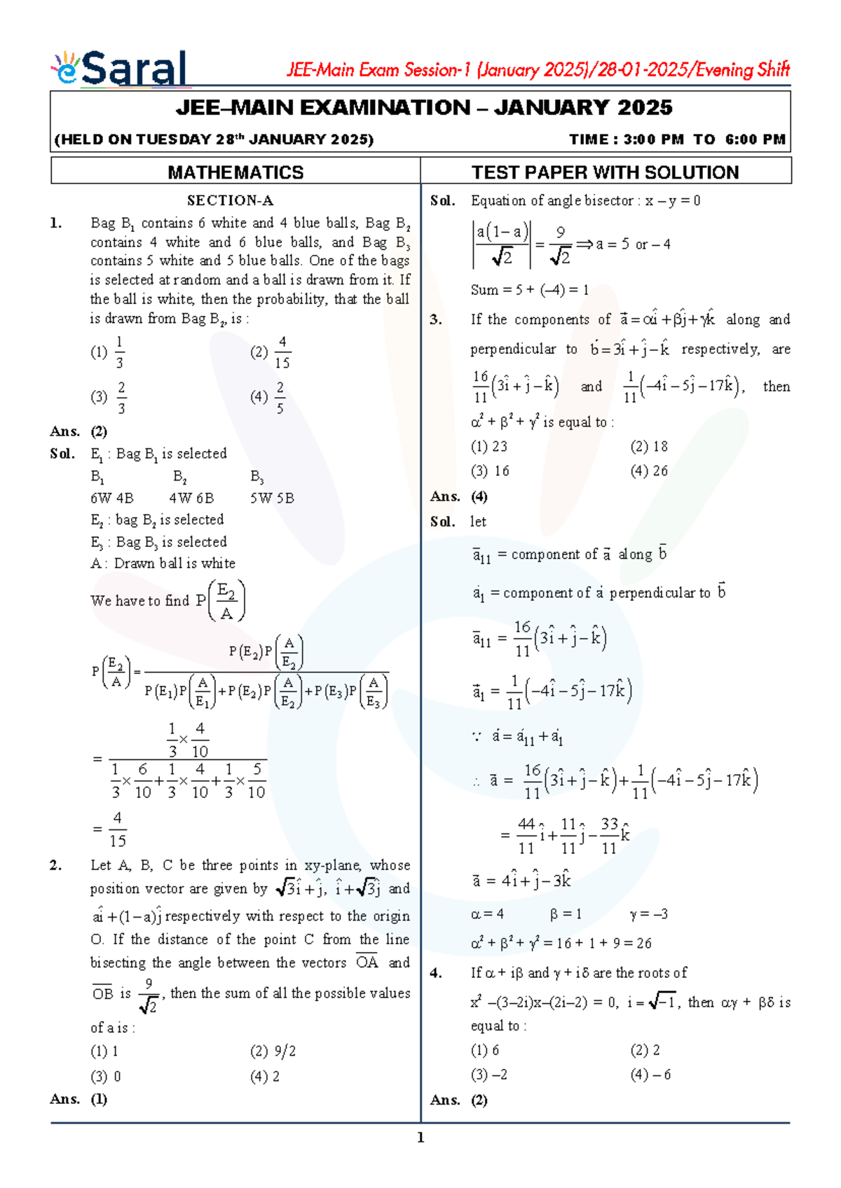JEE MAIN 2025 QUESTION PAPER WITH SOLUTIONS (SHIFT 2) - Studocu