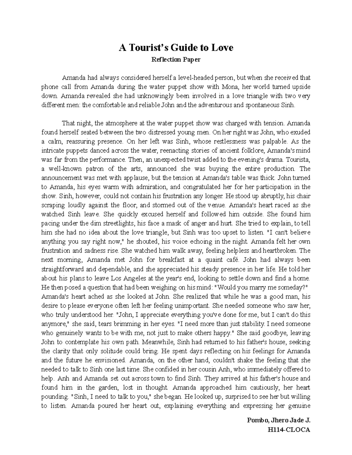 H114-CLOCA Reflection on a Love Triangle: A Tourist's Guide to Love ...