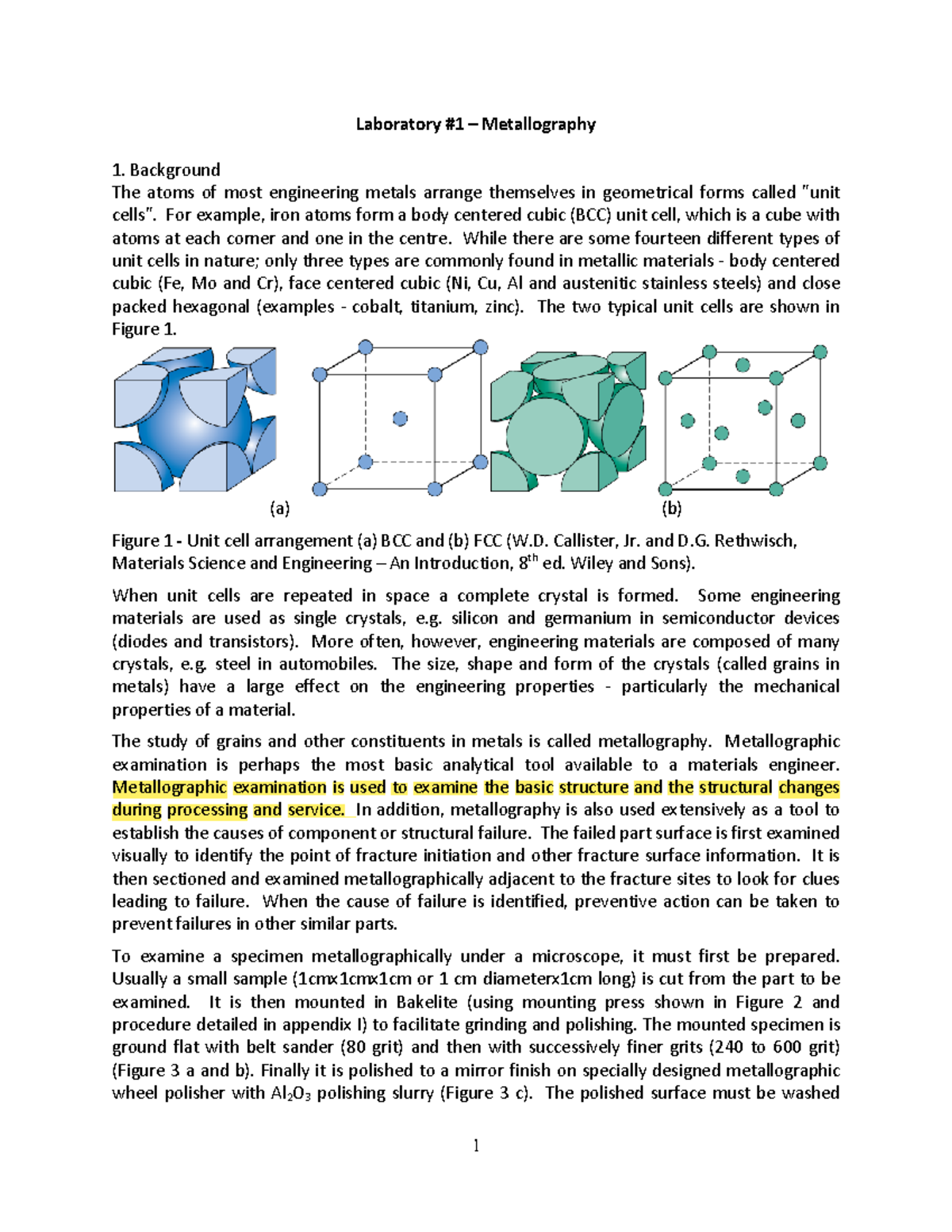Laboratory 1: Metallography Procedure & Experimental Overview - Studocu