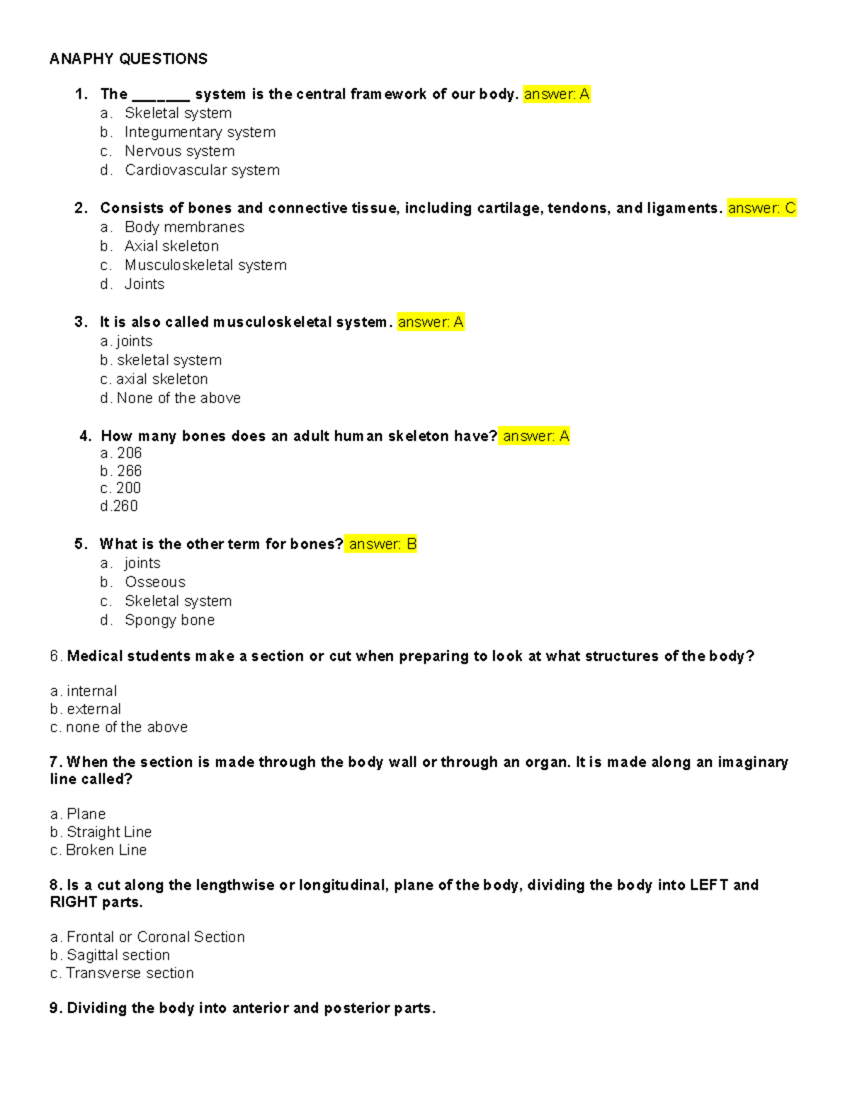 ANAPHY-EXAM- Questions and Answers Review - Studocu