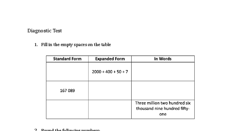 Diagnostic Quiz: Rounding Numbers and Fractions Analysis - Studocu